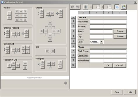 Designing An Advanced Java Form Using The Gridbag Customizer