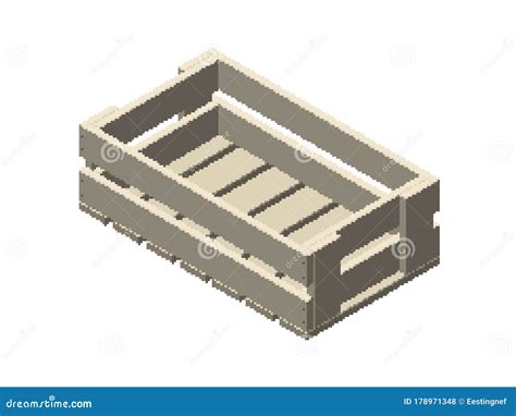 Pixelated Empty Wooden Crate Pixel Art Vector 3d Illustration Isometric Projection Stock