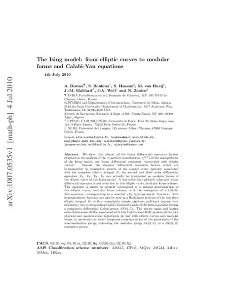 Pdf The Ising Model From Elliptic Curves To Modular Forms And Calabi