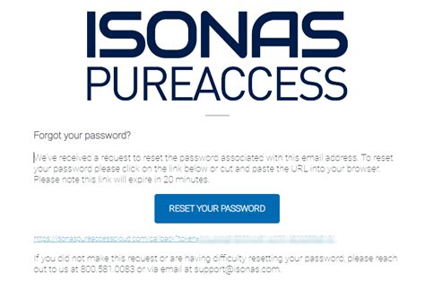 Isonas Pure Access Cloud Password Reset Process