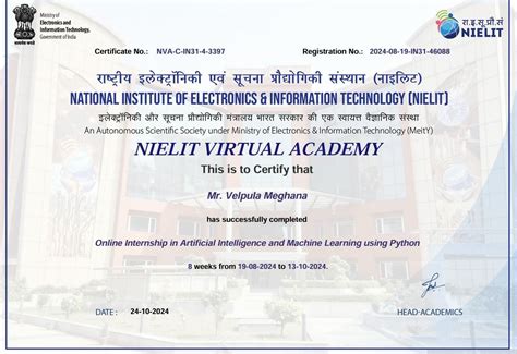 Artificialintelligence Machinelearning Python Learningjourney Nielit Meghana Velpula