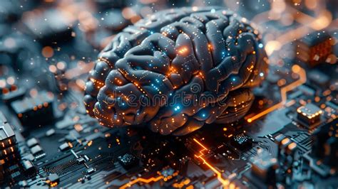 A Human Brain Merging with a Circuit Board Symbolizing the Integration of Artificial ...