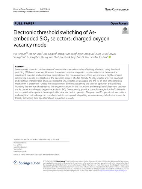 Pdf Electronic Threshold Switching Of As Embedded Sio2 Selectors