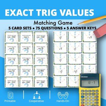 Exact Trig Values Matching Games By Qwizy TPT
