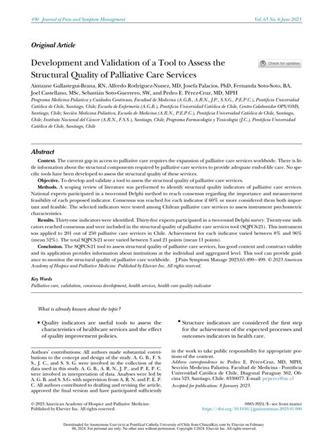 Pdf Development And Validation Of A Tool To Assess The Structural Quality Of Palliative Care