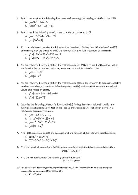 Chapter 4 Practice Questions Functions Extrema And Optimization