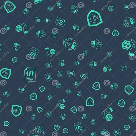 Set Nft Digital Crypto Art Shield Binary Code And On Seamless Pattern Vector Stock