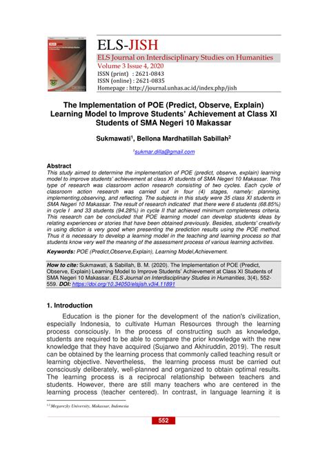 Pdf The Implementation Of Poe Predict Observe Explain Learning