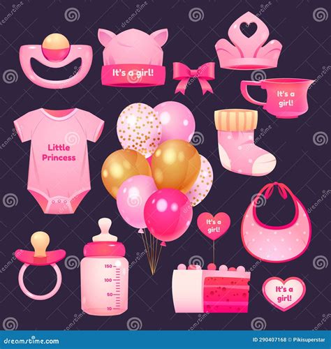 Cartoon Girl Birthday Objects Collection Vector Design Illustration Stock Vector Illustration