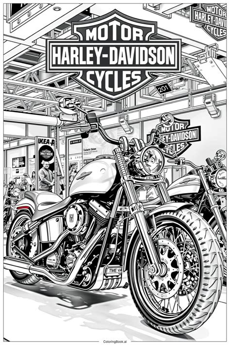 カスタムハーレーダビッドソンバイクショー 塗り絵ページ（無料のpdf＆pngプリント）