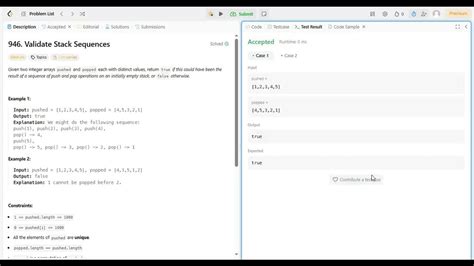 946 Validate Stack Sequences Java Leetcode Stack Dsa Youtube