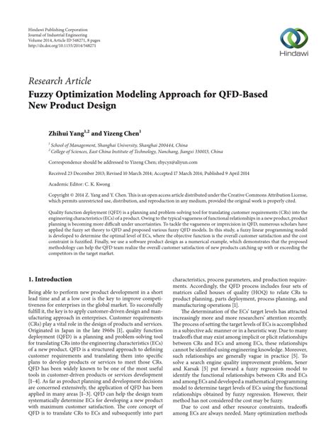 Pdf Fuzzy Optimization Modeling Approach For Qfd Based New Product Design