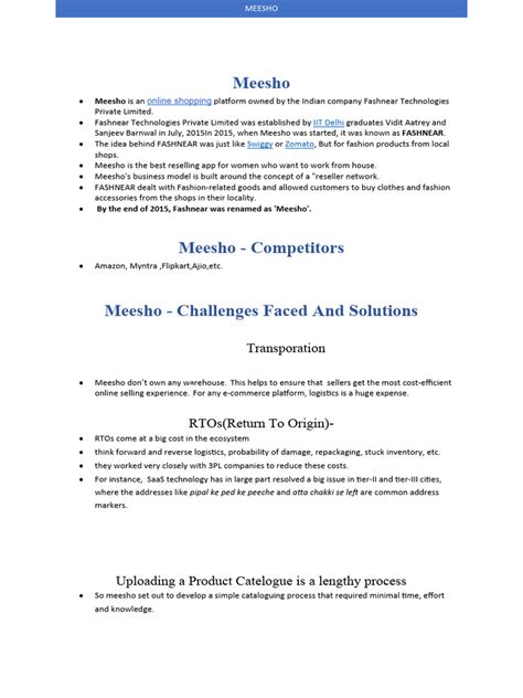 Challenges Faced By Meesho And Supply Chain Management Pdf Supply Chain Logistics