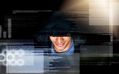 Man Hacker And Hologram With Malware And Virus Installation For