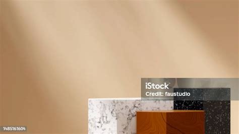 3d 빈 모형 나무와 대리석 연단을 풍경 최소 밝은 노란색 벽으로 렌더링 0명에 대한 스톡 사진 및 기타 이미지 0명 3
