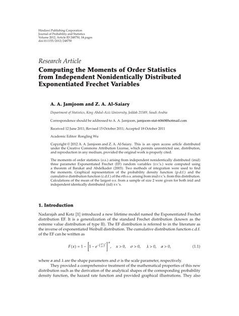 Pdf Computing The Moments Of Order Statistics From Independent