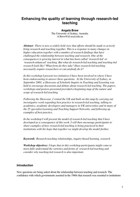 Pdf Enhancing The Quality Of Learning Through Research Led Teaching