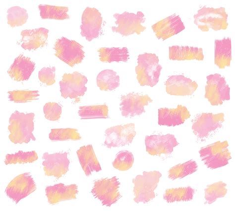 분홍색과 노란색 파스텔 색상의 다양한 브러쉬 모양 세트 프리미엄 벡터