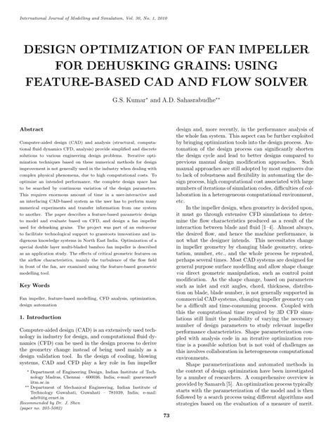 Pdf Design Optimization Of Fan Impeller For Dehusking Grains Using Feature Based Cad And Flow