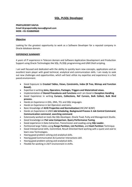 4 Years Of Exp In Plsql Pdf