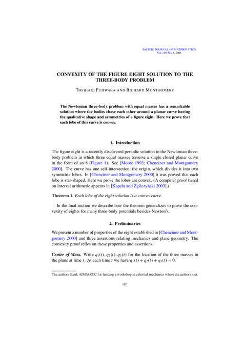 Convexity Of The Figure Eight Solution To The Three Body Problem Math 2 Docsity