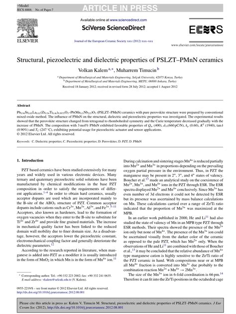 Pdf Structural Piezoelectric And Dielectric Properties Of Pslzt Pmnn Ceramics
