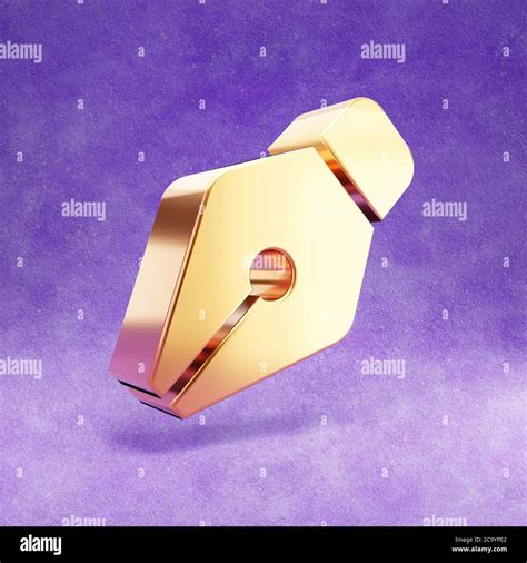 Pen Nib Icon Gold Glossy Pen Nib Symbol Isolated On Violet Velvet Background Modern Icon For