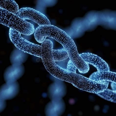 A Stunning Close Up Of Glowing Blue Digital Chains Against A Dark