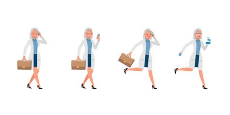 여성 과학자 캐릭터 벡터 디자인 다양한 액션으로 프리젠 테이션 건강관리와 의술에 대한 스톡 벡터 아트 및 기타 이미지 건강