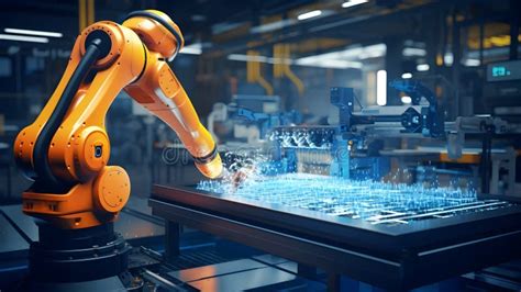 Robotic Assembly Line Manufacturing With Ai And Robots Stock