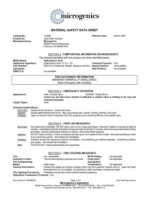 Sds Acid Washing Solution Pdf Resource Conservation And Recovery
