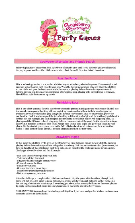 Strawberry Shortcake Party Games