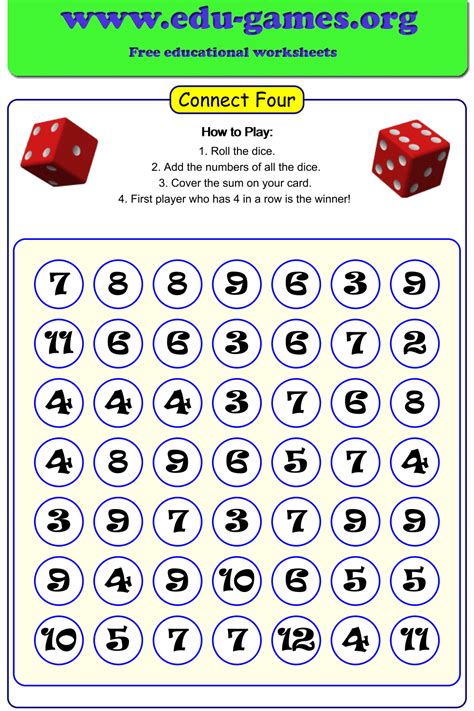 connect four addition dice game