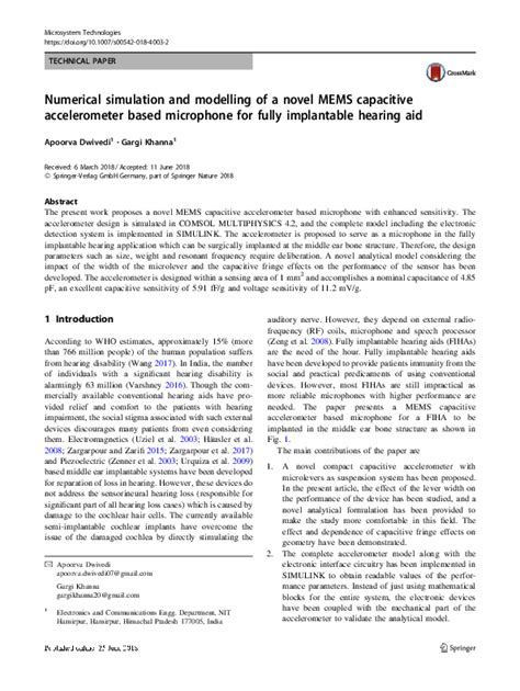 Pdf Numerical Simulation And Modelling Of A Novel Mems Capacitive Accelerometer Based
