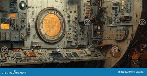 Vintage Industrial Control Room With Complex Analog Instruments Gauges