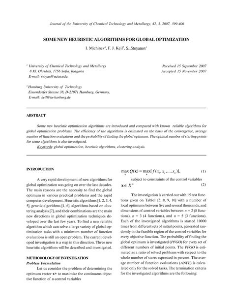 Pdf Some New Heuristic Algorithms For Global Optimization