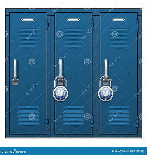 Locker Room Metal Cabinet Doors, Row of School or Gym Lockers Stock ...