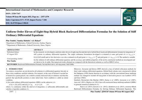 Pdf Uniform Order Eleven Of Eight Step Hybrid Block Backward