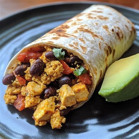 A Vegan Breakfast Burrito With Tofu Scramble Black Beans And Avocado Premium Ai Generated Image