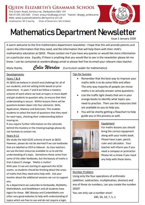Maths Newsletter Issue One Queen Elizabeths Grammar School