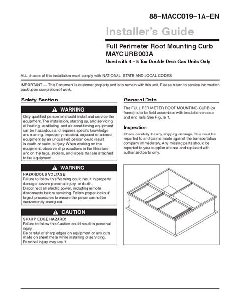 Ameristar® Hvac Packaged Unit Installers Guide Model 88 Macc019 1a