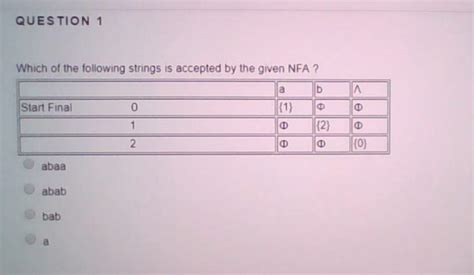 solved question 1 which of the following strings is accepted