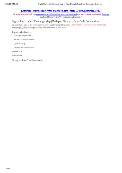 Solution Digital Electronics Karnaugh Map K Map Binary To Grey Code Conversion The Most