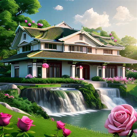 a realistic cg rendering of juck zhang with a green villa on it