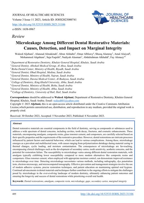 Pdf Microleakage Among Different Dental Restorative Materials Causes Detection And Impact