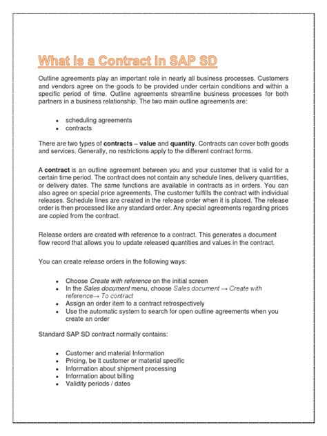 Contract In Sap Sd Pdf Sales Pricing