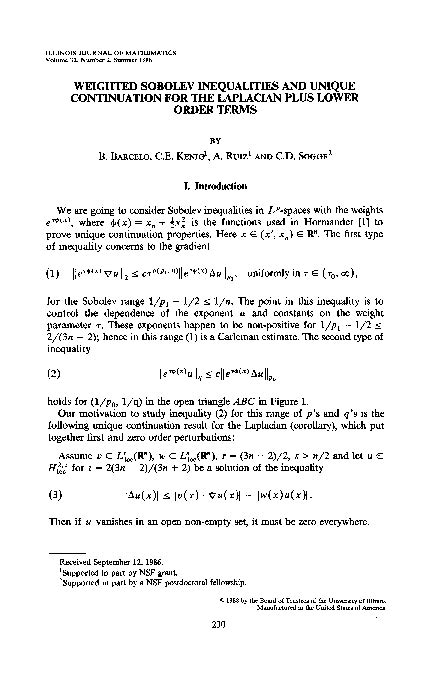 Pdf Weighted Sobolev Inequalities And Unique Continuation For The