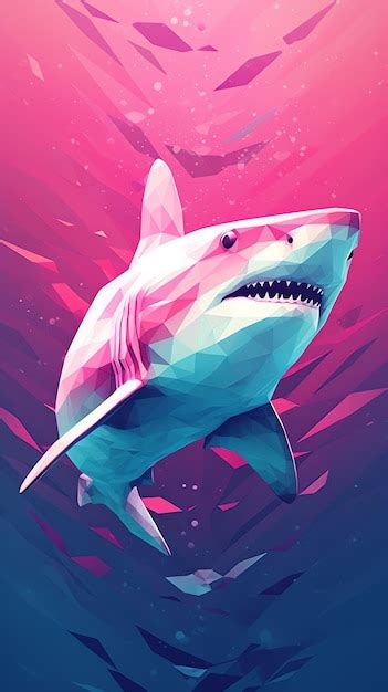 Premium Photo A Low Poly Shark In Pink And Blue