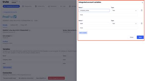 adding editing context variables in an integrated account truto