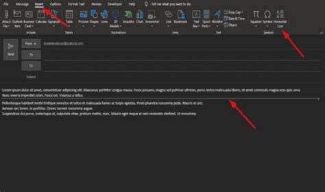 how to add horizontal line in outlook email messages